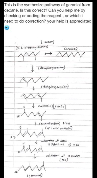SOLVED: This is the synthesis pathway of geraniol from decane. Is this ...