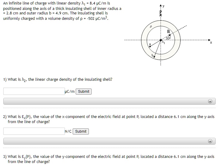 SOLVED: An infinite line of charge with linear density A, 8.4 pCm i5 ...