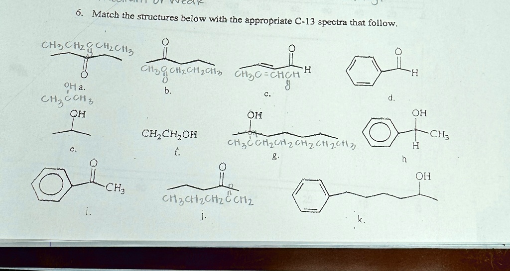 Match the structures below with the appropriate C-13 spectra that ...