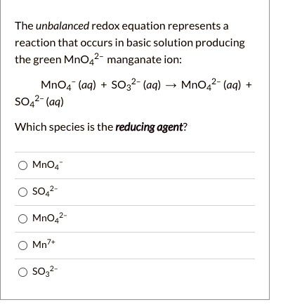 SOLVED: The unbalanced redox equation represents reaction that occurs ...