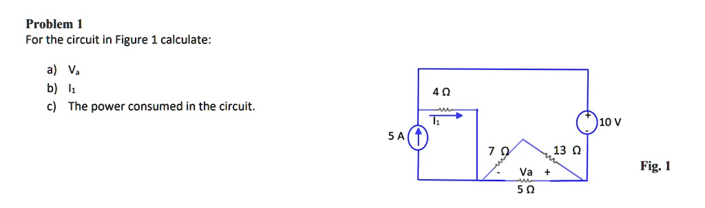 SOLVED: Problem 1 For the circuit in Figure 1 calculate a) Va b) 11 c)The power consumed in the ...
