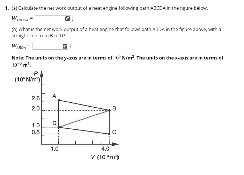 A Calculate The Net Work Output Of A Heat Engine Following Path Abcda In The Figure Below Wabcda 