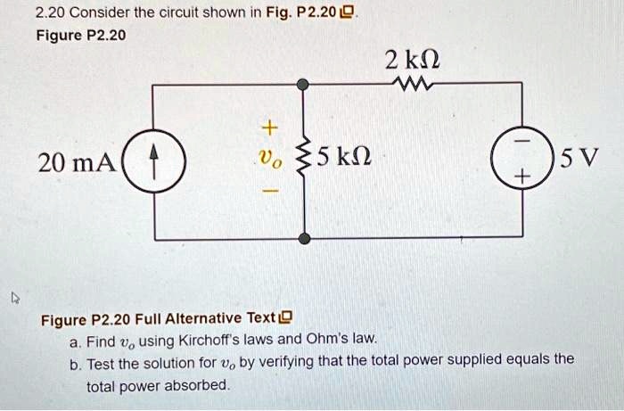 SOLVED: Texts: K 2.20 Consider the circuit shown in Fig. P2.20 LD. Figure P2.20 20 mA + Ο Σ5 ΚΩ ...