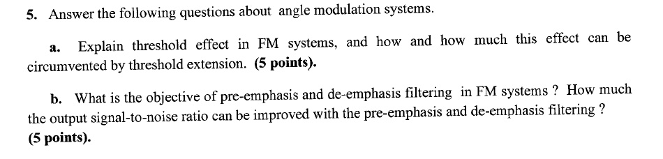 SOLVED: 5. Answer the following questions about angle modulation ...