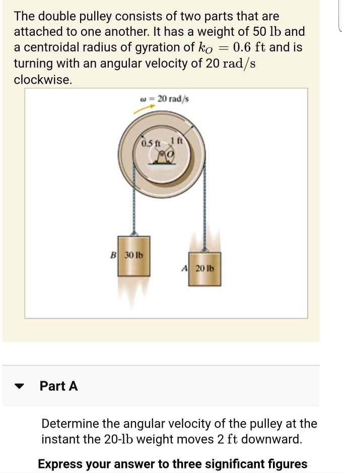 SOLVED: The double pulley consists of two parts that have a centroidal ...