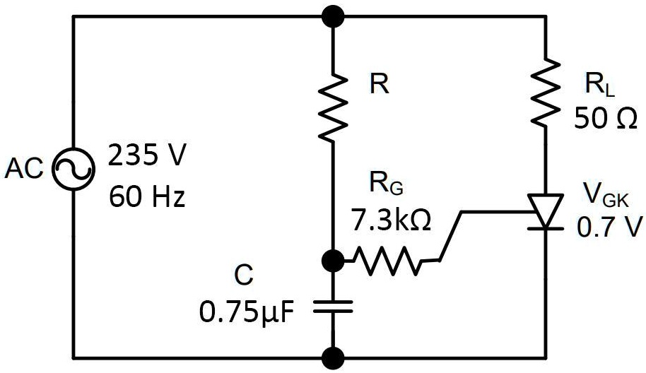 R R L 50 235 V Ac R G 60 Hz 7 3k V Gk 0 7 V C 0 75f
