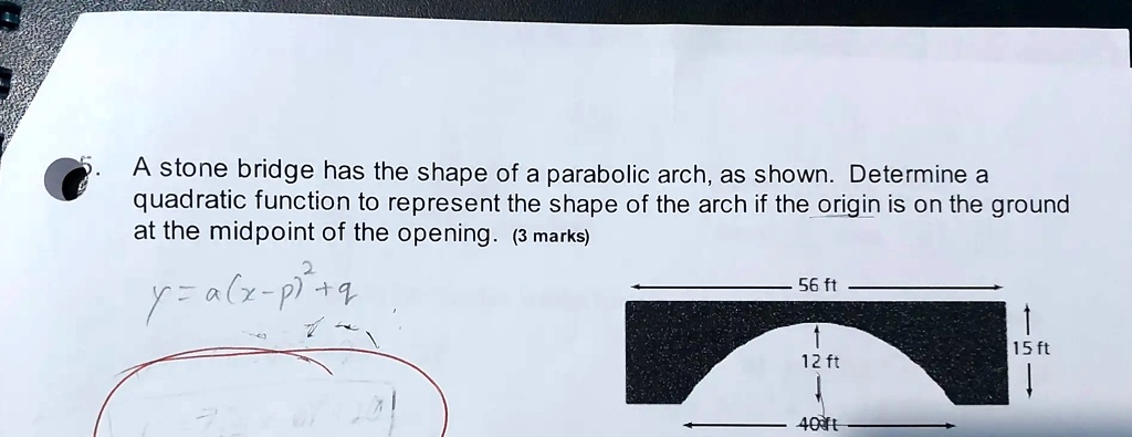 A stone bridge has the shape of a parabolic arch, as shown. Determine a ...