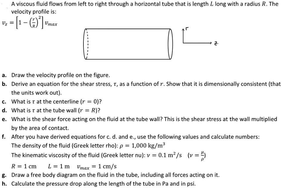 A viscous fluid flows from left to right through a horizontal tube that ...