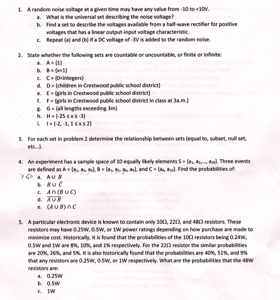1. A random noise voltage at a given time may have any value from -10 ...