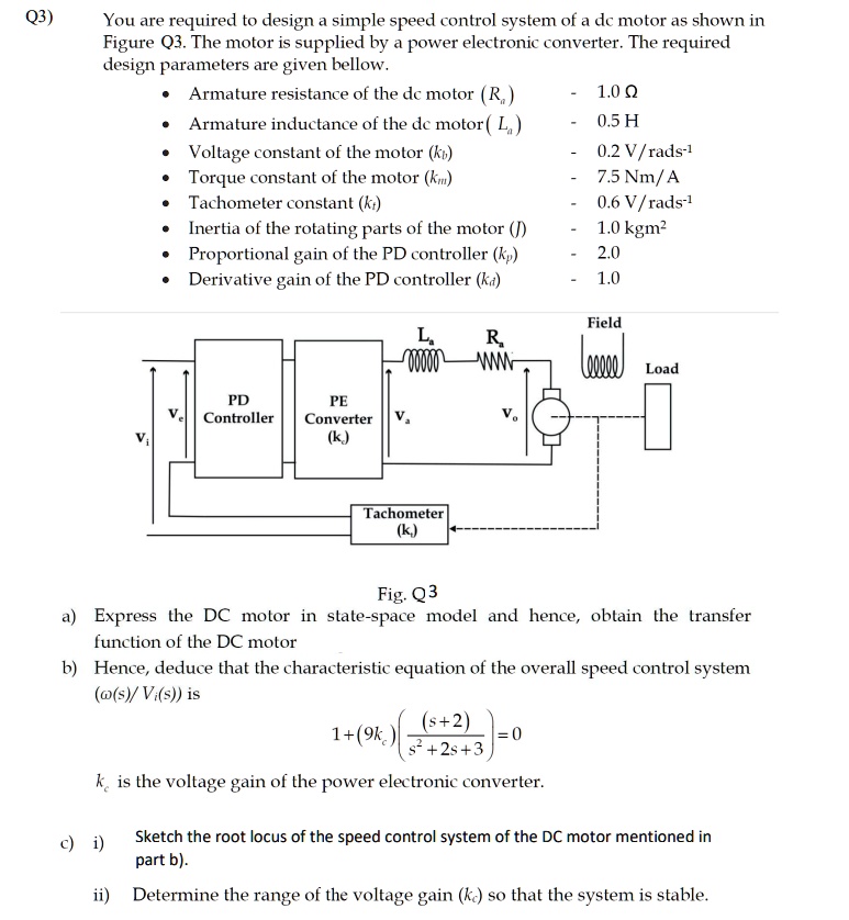 SOLVED: Q3) You are required to design a simple speed control system of ...