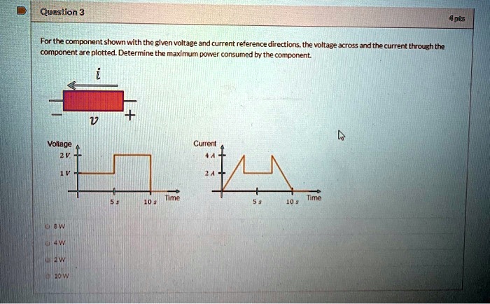Question 3 For the component shown with the given voltage and current ...
