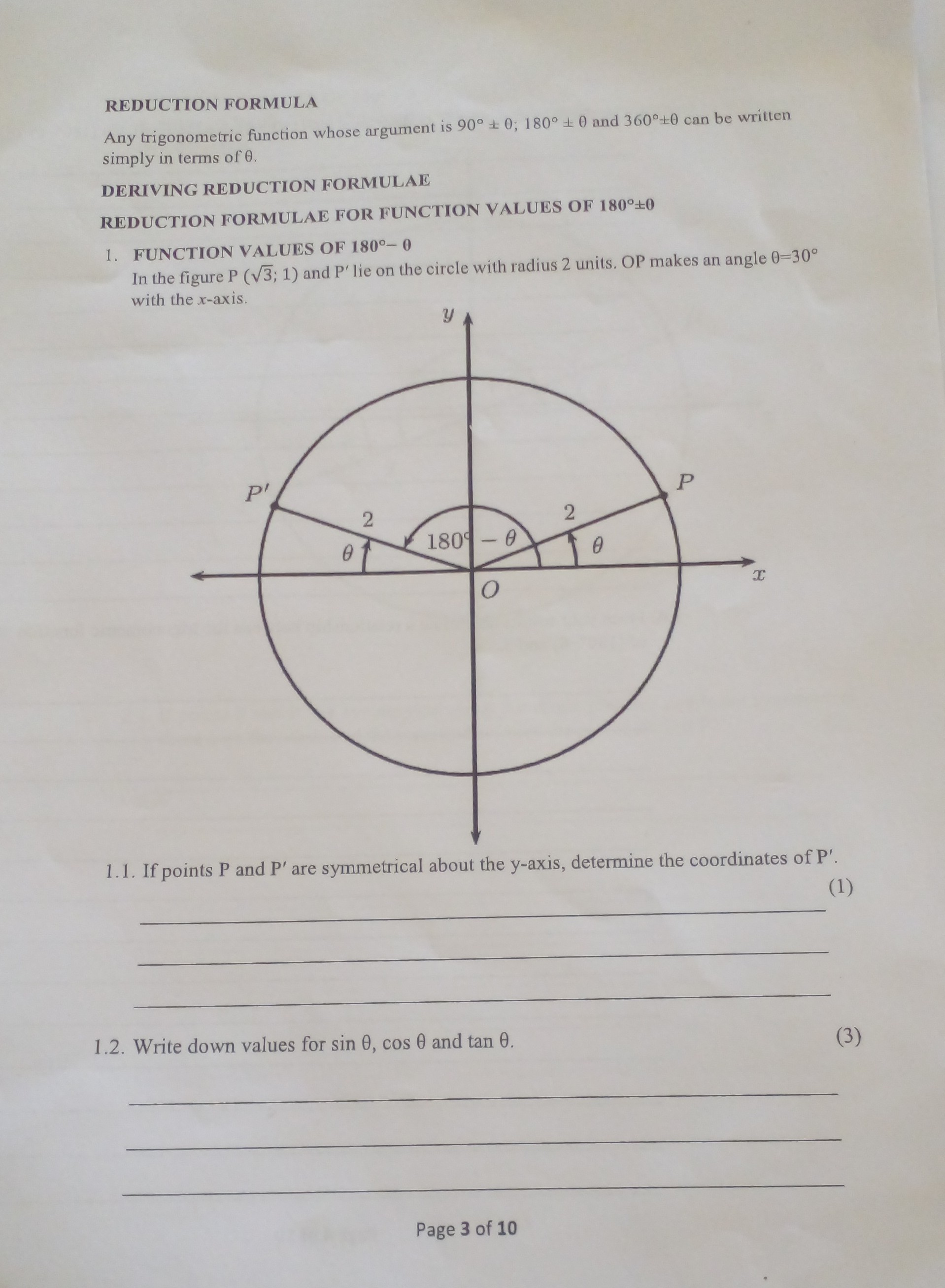 REDUCTION FORMULA Any trigonometric function whose argument is 90^∘± 0 ...
