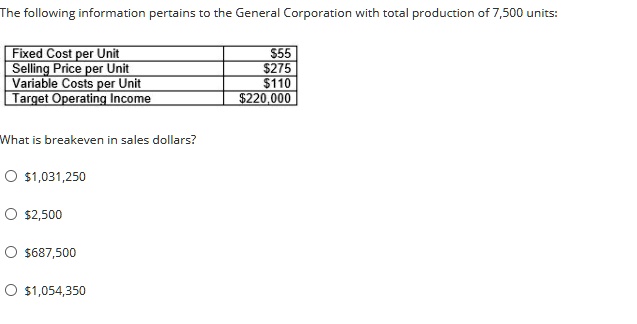 The following information pertains to the General Corporation with total production of 7,500 ...