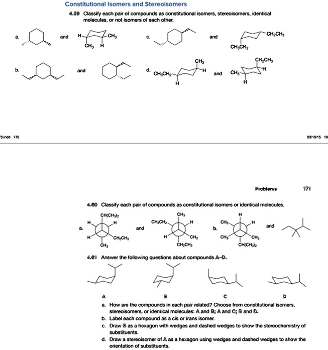 SOLVED: Constitutional Isomers and Stereoisomers Classity each palr compounas constitutional ...