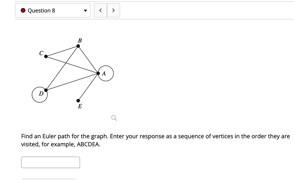 Question 8 Find an Euler path for the graph: Enter your response as a sequence of vertices in ...