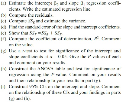 (a) Estimate the intercept β0 and slope β1 regression coefficients. Write the estimated ...