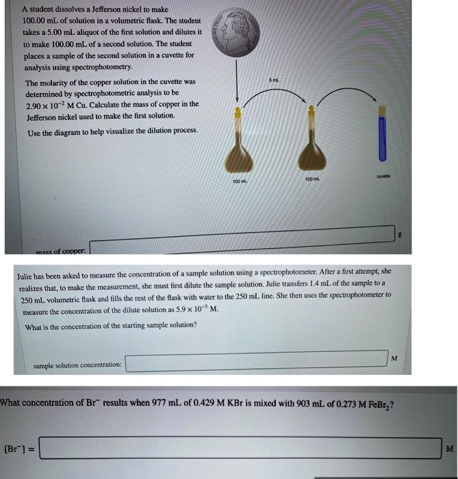 SOLVED: student dissolves Jefferson nickel make 100.00 mL of solution ...