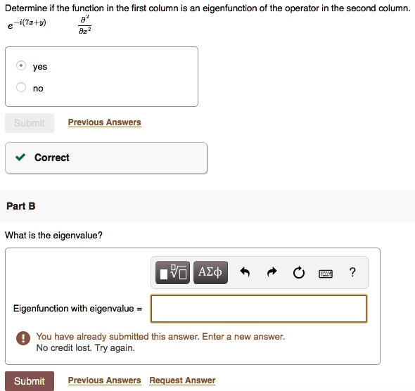 Solved Determine If The Function In The First Column Is An Eigenfunction Of The Operator In The