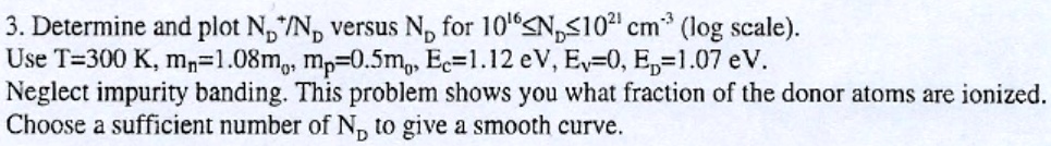 3. Determine and plot ND^+/ND versus ND for 10^16≤ ND ≤ 10^21 cm^-3 ...