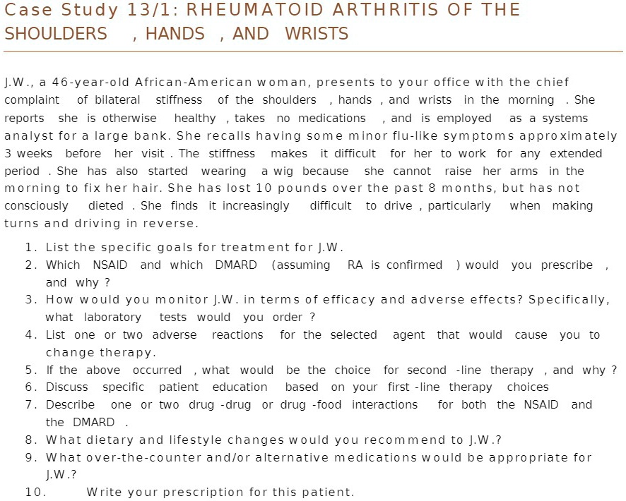 SOLVED: Case Study 13/1: RHEUMATOID ARTHRITIS OF THE SHOULDERS, HANDS ...