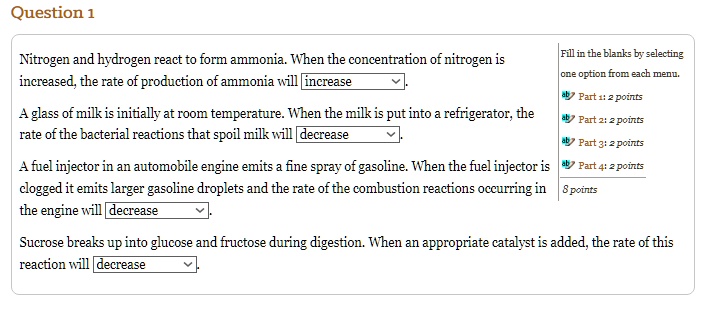 SOLVED: Question 1 Nitrogen and hydrogen react to form ammonia. When ...