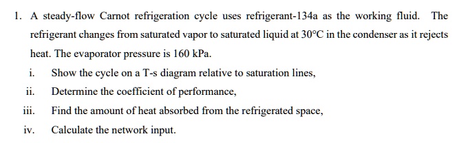 SOLVED: thermodynamics 1 1. A steady-flow Carnot refrigeration cycle ...
