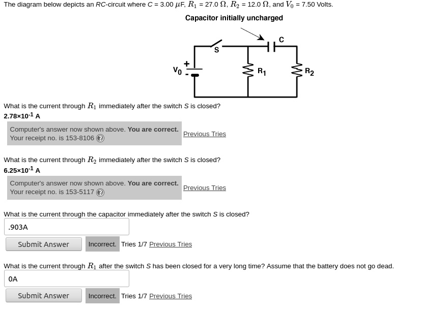 SOLVED: The diagram below depicts an RC-circuit where C = 3.00 Î¼F; R1 = 27.0 Î©, R2 = 12.0 Î ...
