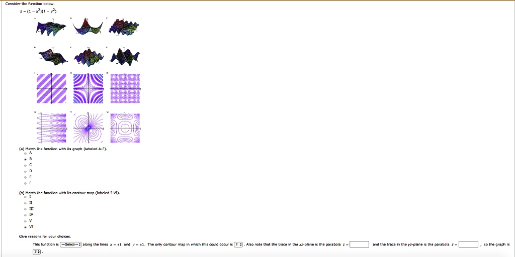 Consider the function below. z = (1 - x^2)(1 - y^2) (a) Match the function with its graph ...