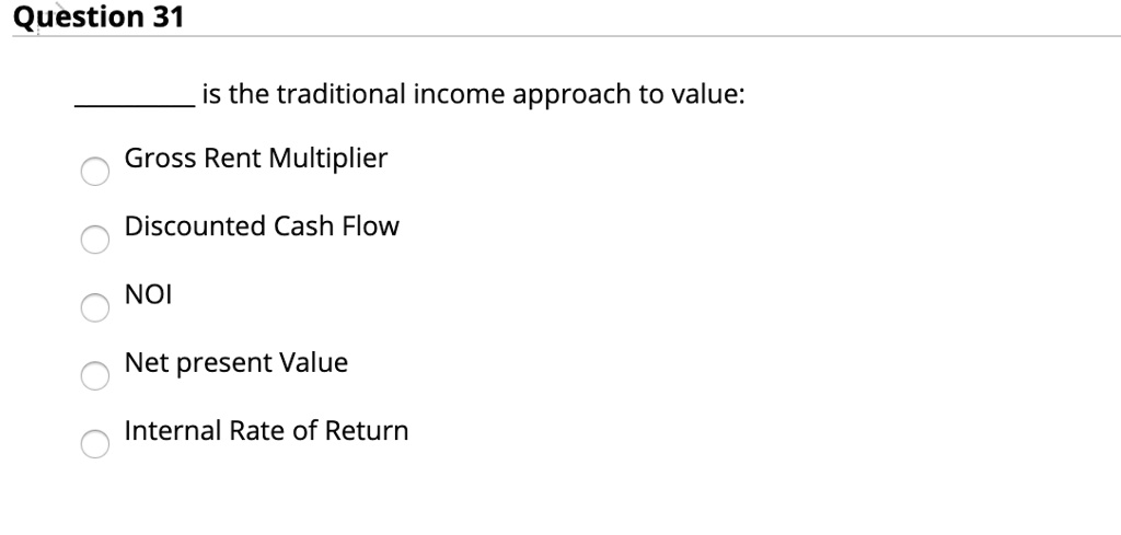 Solved Question 31 Is The Traditional Income Approach To Value Gross Rent Multiplier 