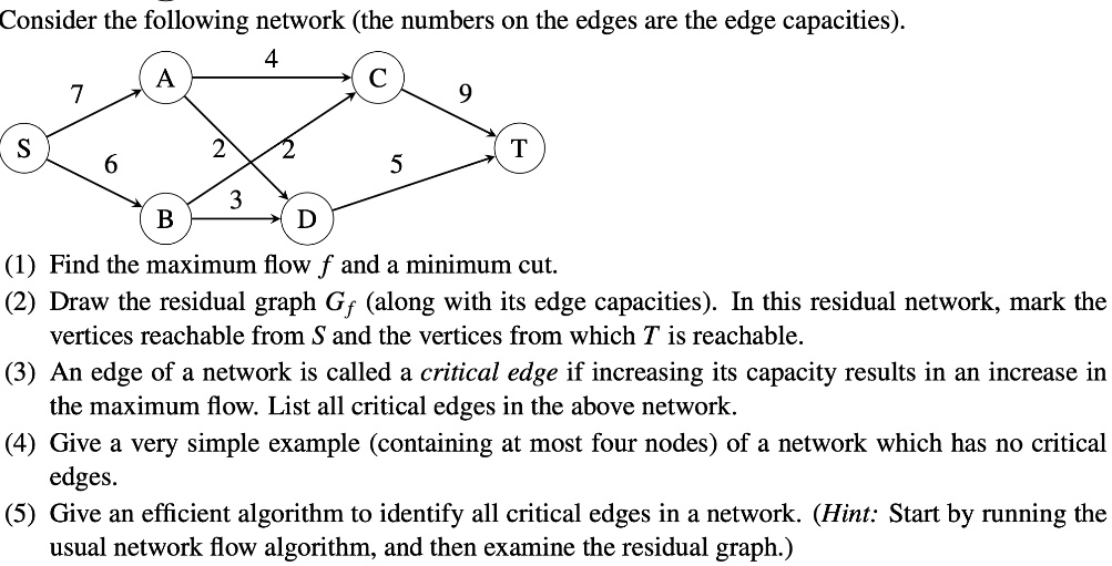 Consider the following network (the numbers on the edges are the edge ...