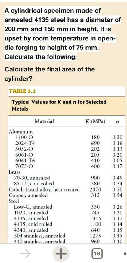 SOLVED: A cylindrical specimen made of annealed 4135 steel has a ...