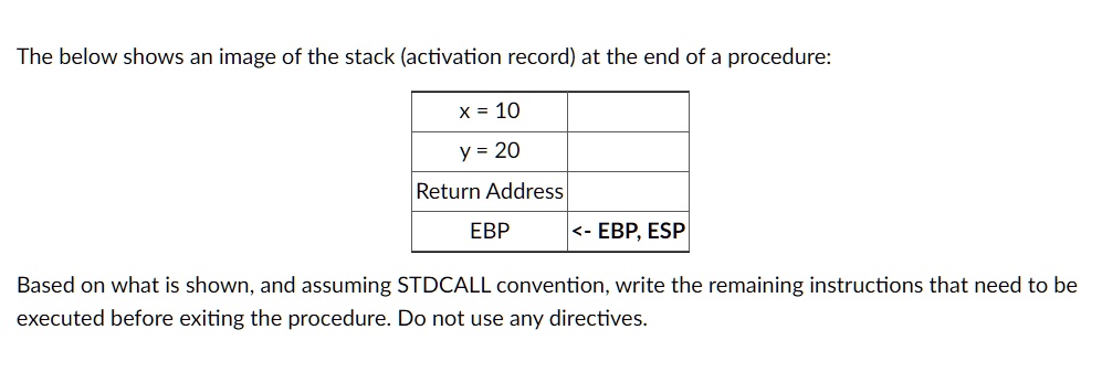 SOLVED: The below shows an image of the stack (activation record) at ...