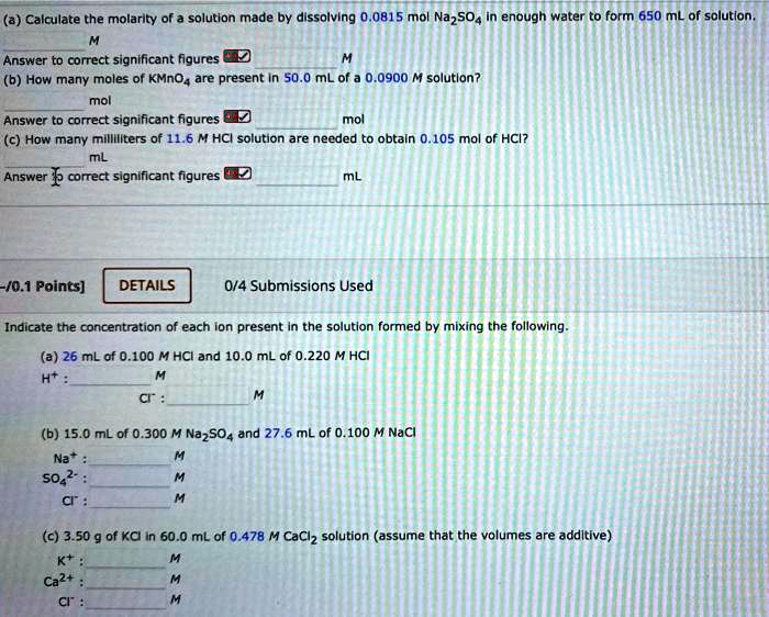 a calculate the molarity of solution made by dissolving 081 mol na2so4 in enough water to form ...