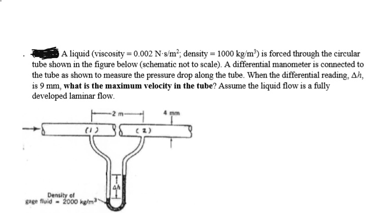 a liquid viscosity 0002 nsm2 density 1000 kgm3 is forced through the ...