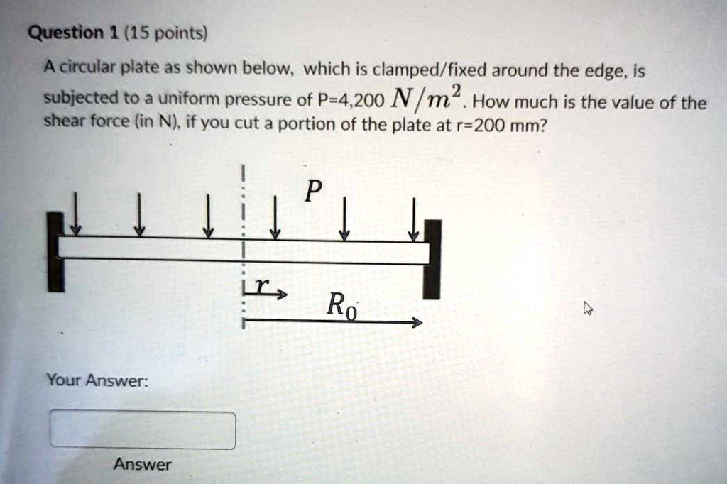 A circular plate, which is clamped/fixed around the edge, is subjected ...