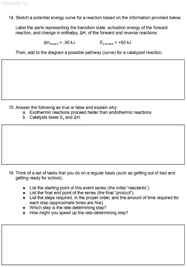 chemistry1 14sketch a potential energy curve for a reaction based on ...