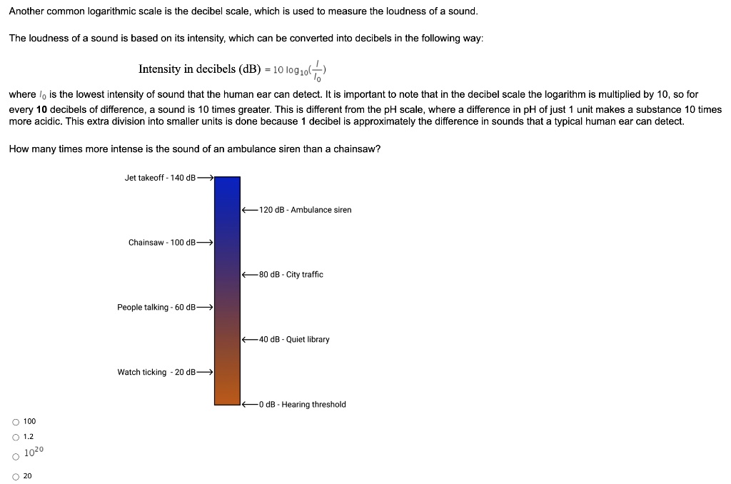 another common logarithmic scale is the decibel scale which is used to ...