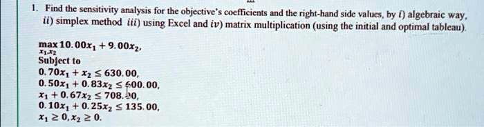 SOLVED: Find the sensitivity analysis for the objective's coefficients ...