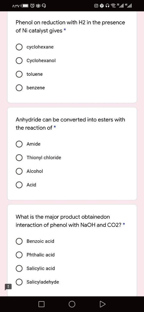 SOLVED: Arv 080 00 z",ll Phenol on reduction with H2 in the presence of Ni catalyst gives ...