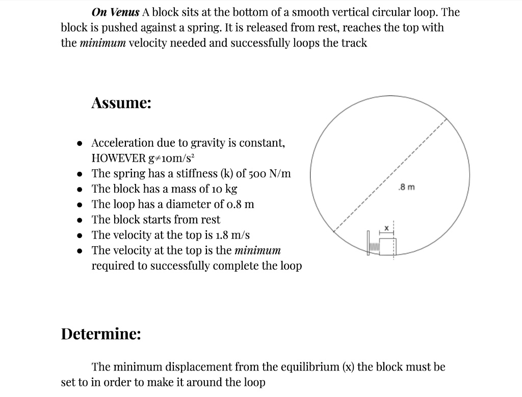 SOLVED: On Venus A block sits at the bottom of a smooth vertical circular loop. The block is ...