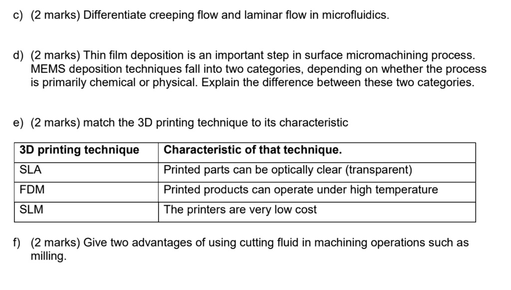 c) (2 marks) Differentiate creeping flow and laminar flow in ...