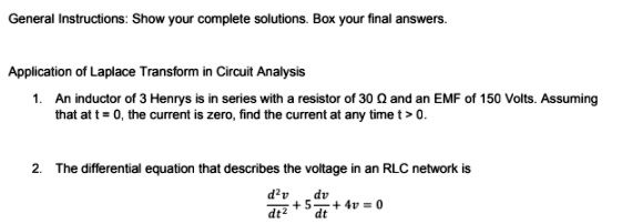 SOLVED: General Instructions: Show your complete solutions. Box your ...