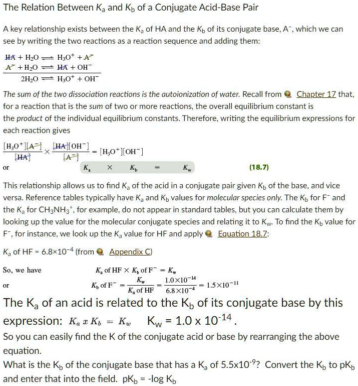 SOLVED:The Relation Between Ka and Kb of a Conjugate Acid-Base Pair A ...