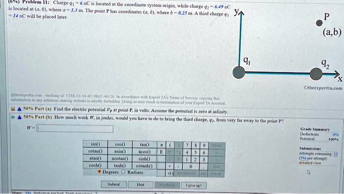 Problem 11: Charge q1 = 6 nC is located at the coordinate system origin ...
