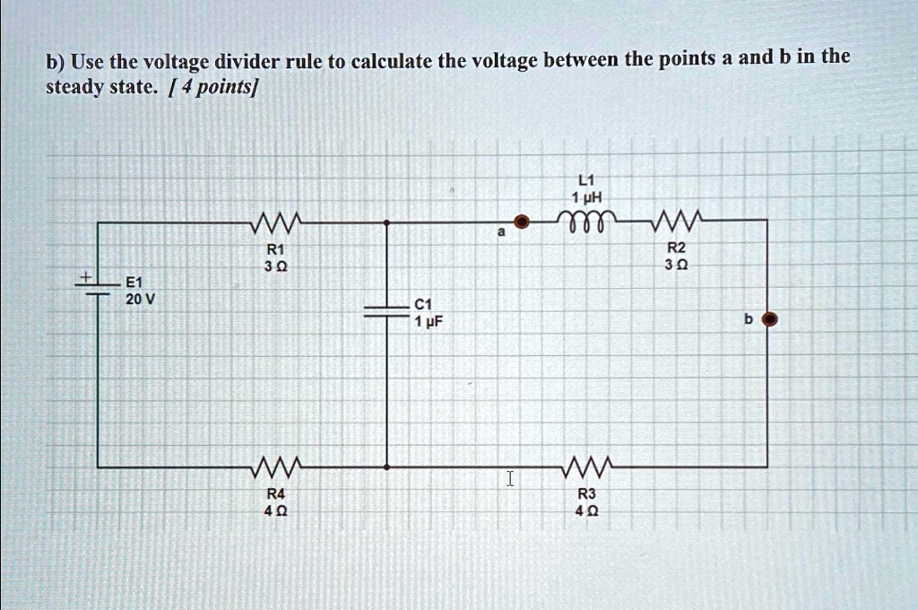 SOLVED: Use the voltage divider rule to calculate the voltage between the points a and b in the ...