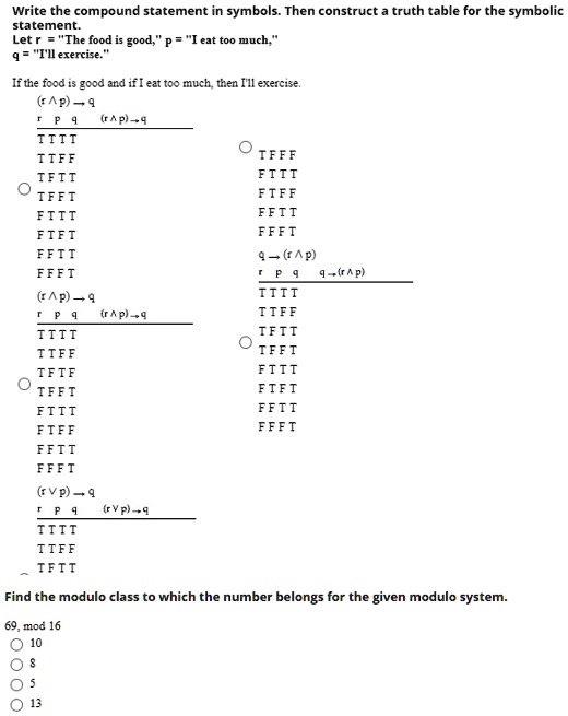 SOLVED: Write the compound statement in symbols. Then construct a truth ...