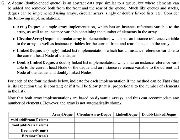 G. A deque (double-ended queue) is an abstract data type similar to a ...