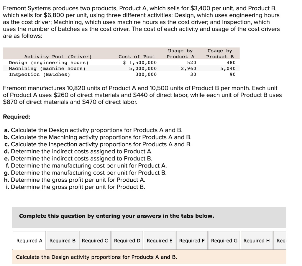 SOLVED: Fremont Systems produces two products, Product A, which sells ...