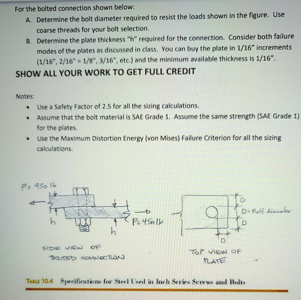 SOLVED: For the bolted connection shown below: A. Determine the bolt ...