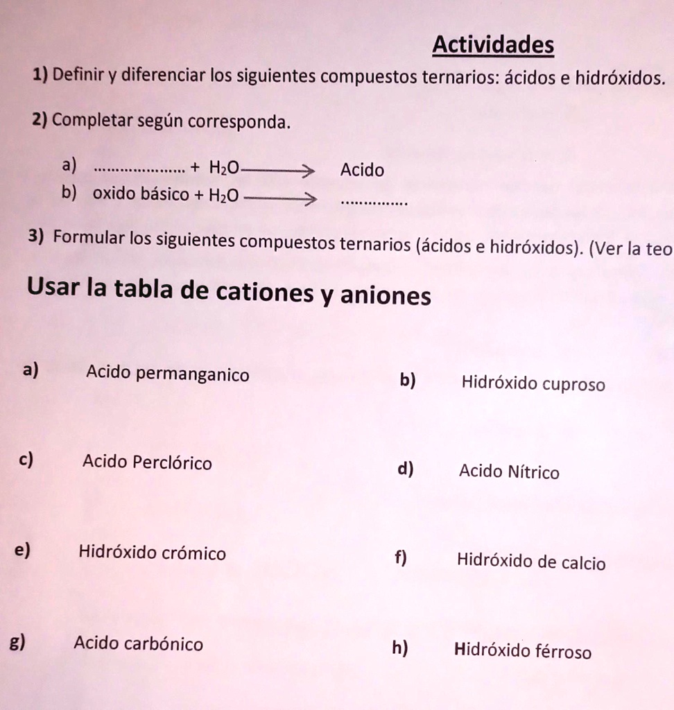 SOLVED: Compuestos Inorgánicos y Ternarios. AYUDAAAAAAAAAAA Actividades ...
